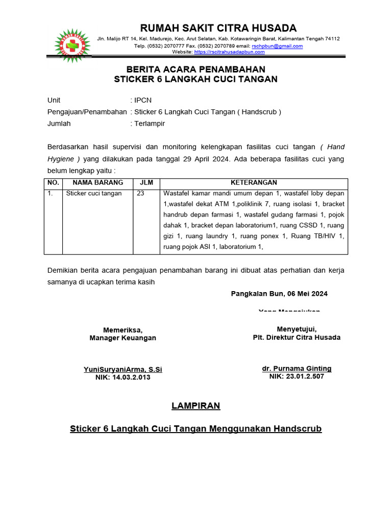 Berita Acara Pengajuan Sticker 6 Langkah Cuci Tangan | PDF