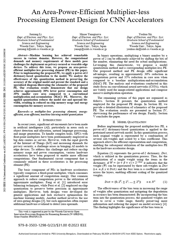 An Area-Power-Efficient Multiplier-Less Processing Element Design For CNN Accelerators ...