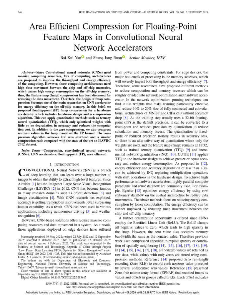 Area Efficient Compression For Floating Point Feature Maps In Convolutional Neural Network