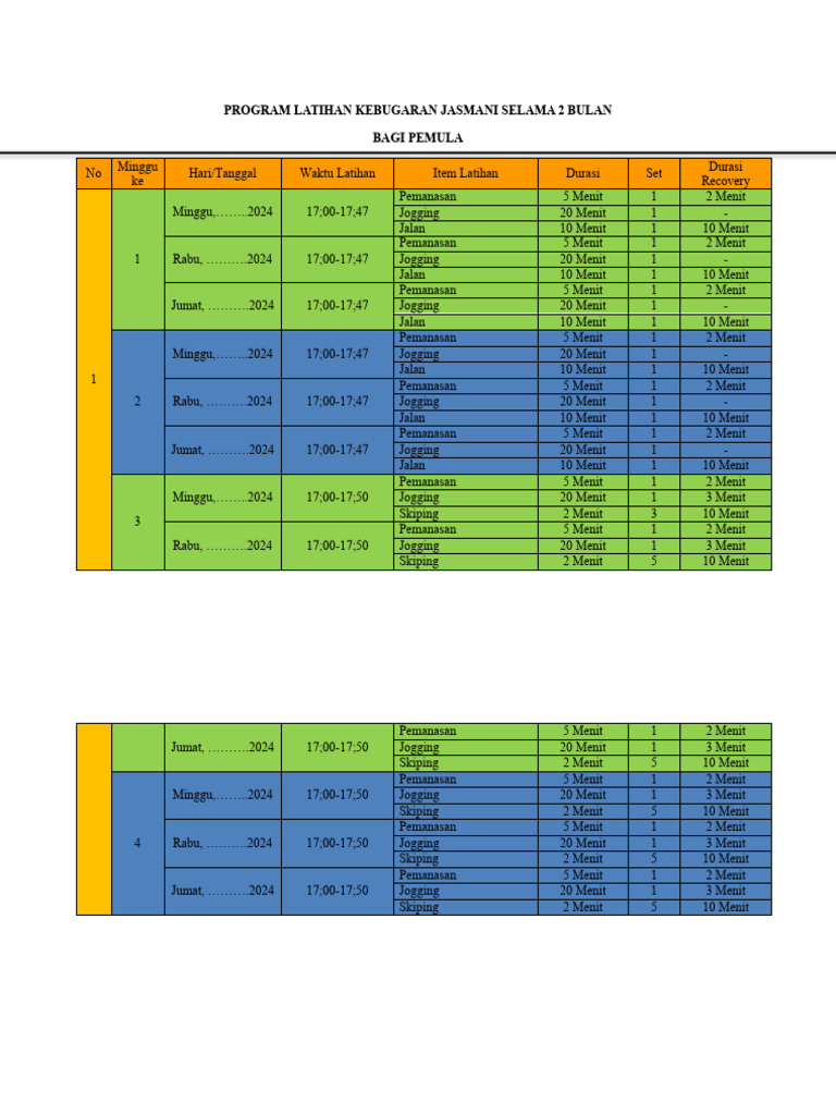 Program Latihan Kebugaran Jasmani Selama 2 Bulan | PDF
