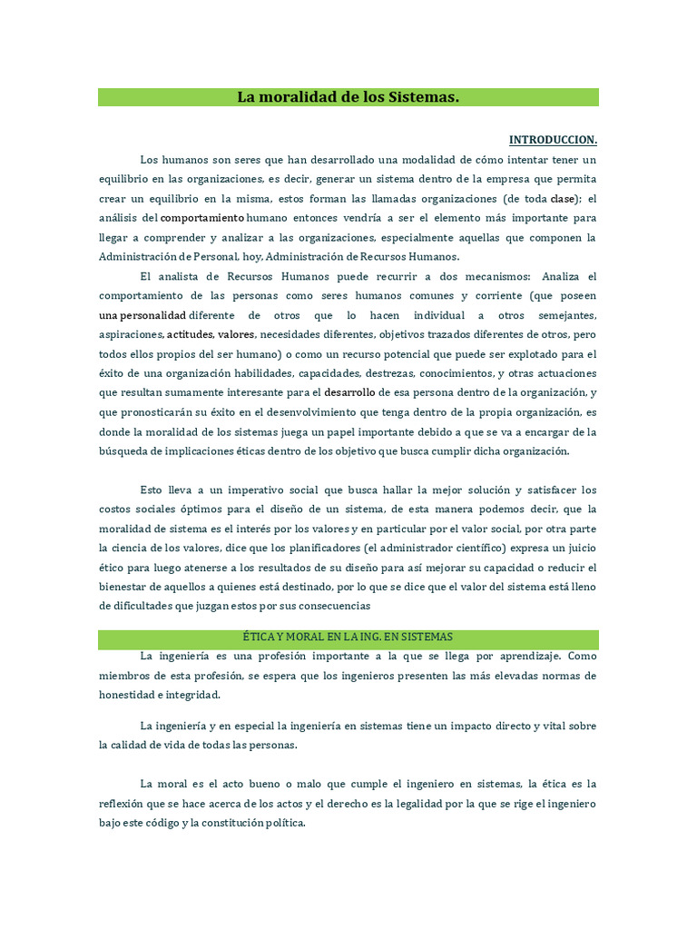 Moralidad de Los Sistemas | Descargar gratis PDF | Moralidad | Comportamiento