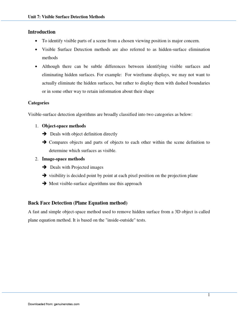 Unit 7 Visible Surface Detection Pdf Applied Mathematics Computer Vision