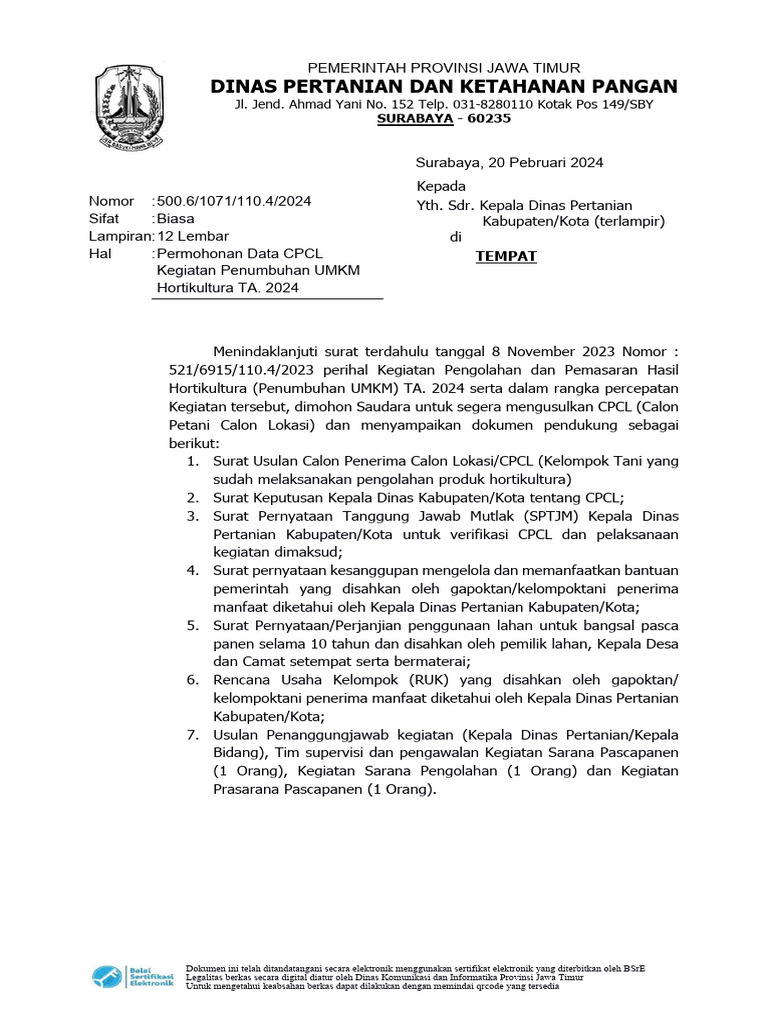 Permohonan Data CPCL Penumbuhan UMKM 2024 | PDF