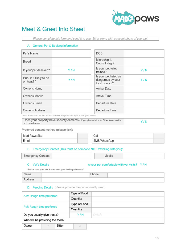 Mad Paws - Meet and Greet - Sheet | PDF | Pet | Leash