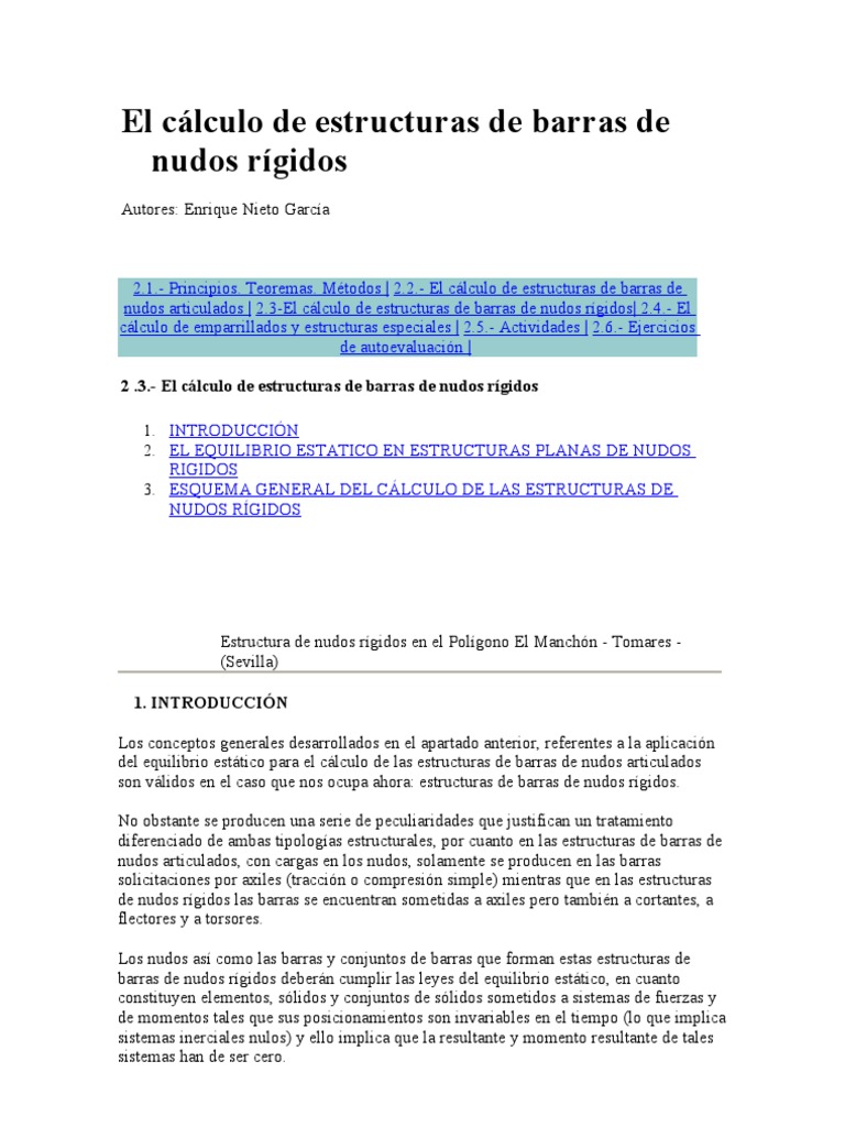 El cálculo de estructuras de barras de nudos rígidos | PDF ...