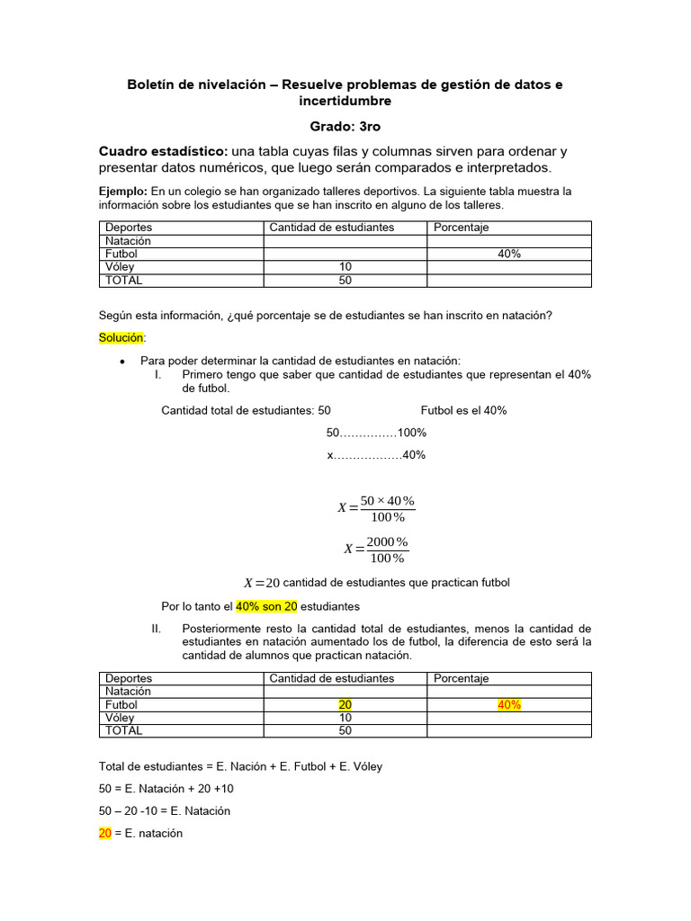 Estadística Básica para Tercer Grado | PDF | Porcentaje