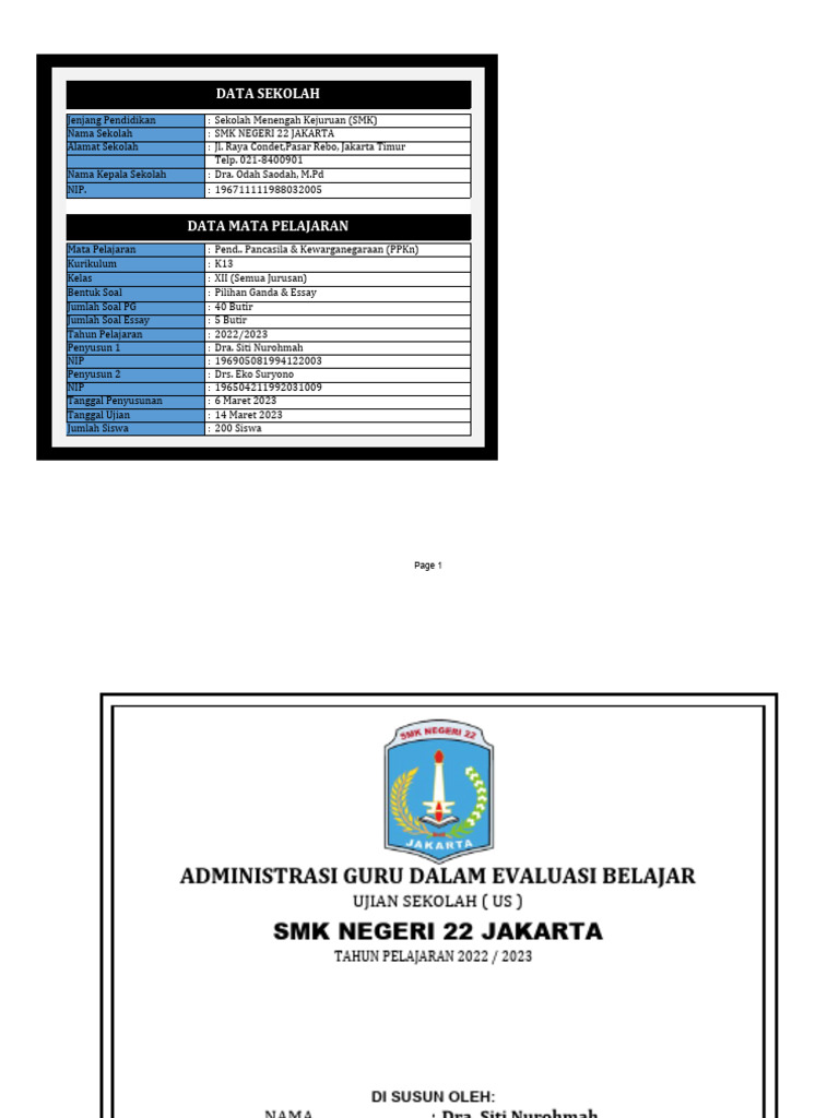 Kisi-Kisi, Kartu Soal, Pedoman Penskoran (Utama) 2022-2023 | PDF