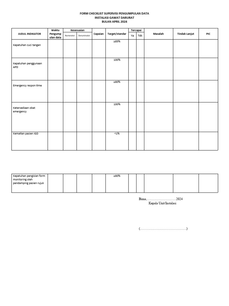 Form Checklist Kosongan | PDF