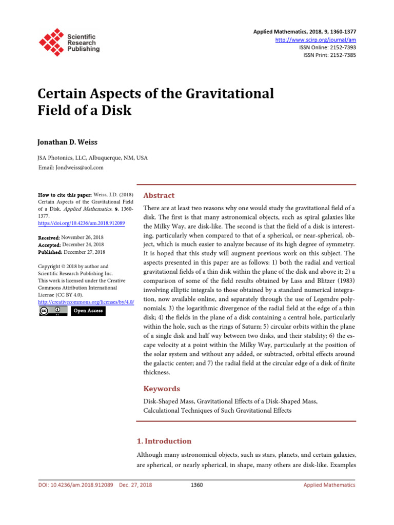Certain Aspects of The Gravitational Field of A Disk | PDF | Milky Way ...