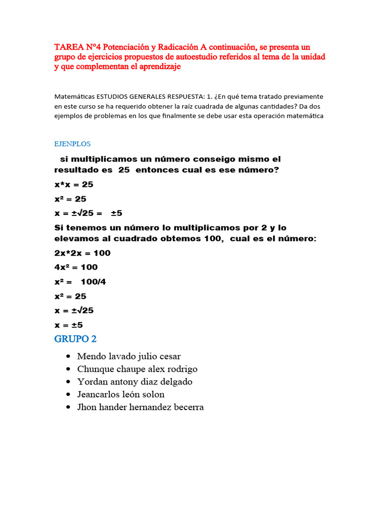 Tarea de Matematica Grupo02 TEMAtenciacion y Readicacion | PDF