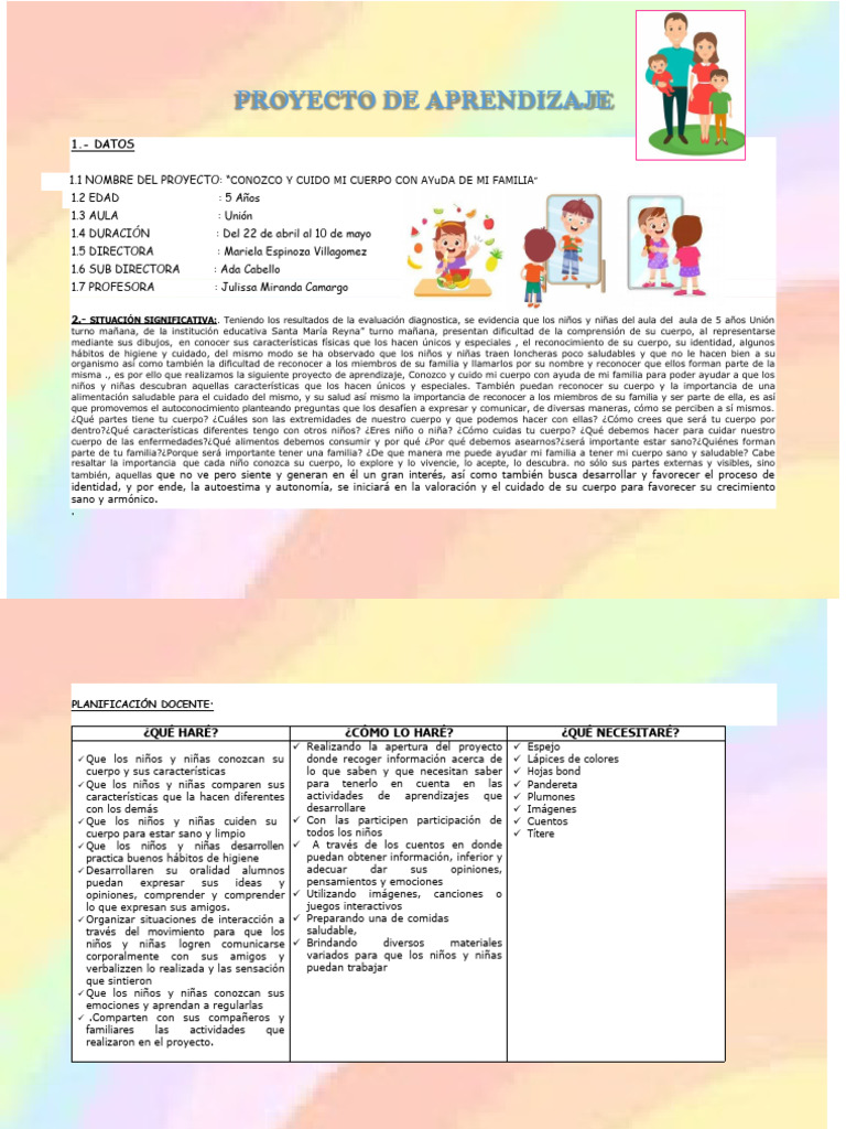 Proyecto Conocemos y Cuidamos El Cuerpo n1 | PDF | Comunicación | Las ...