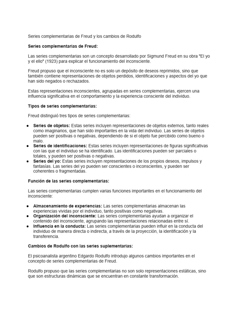 Series Complementarias | PDF | Mente inconsciente | Psicoanálisis