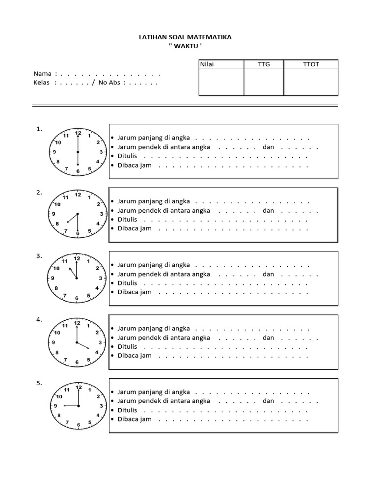 Latihan Jam Kelas 3 Matematika | PDF