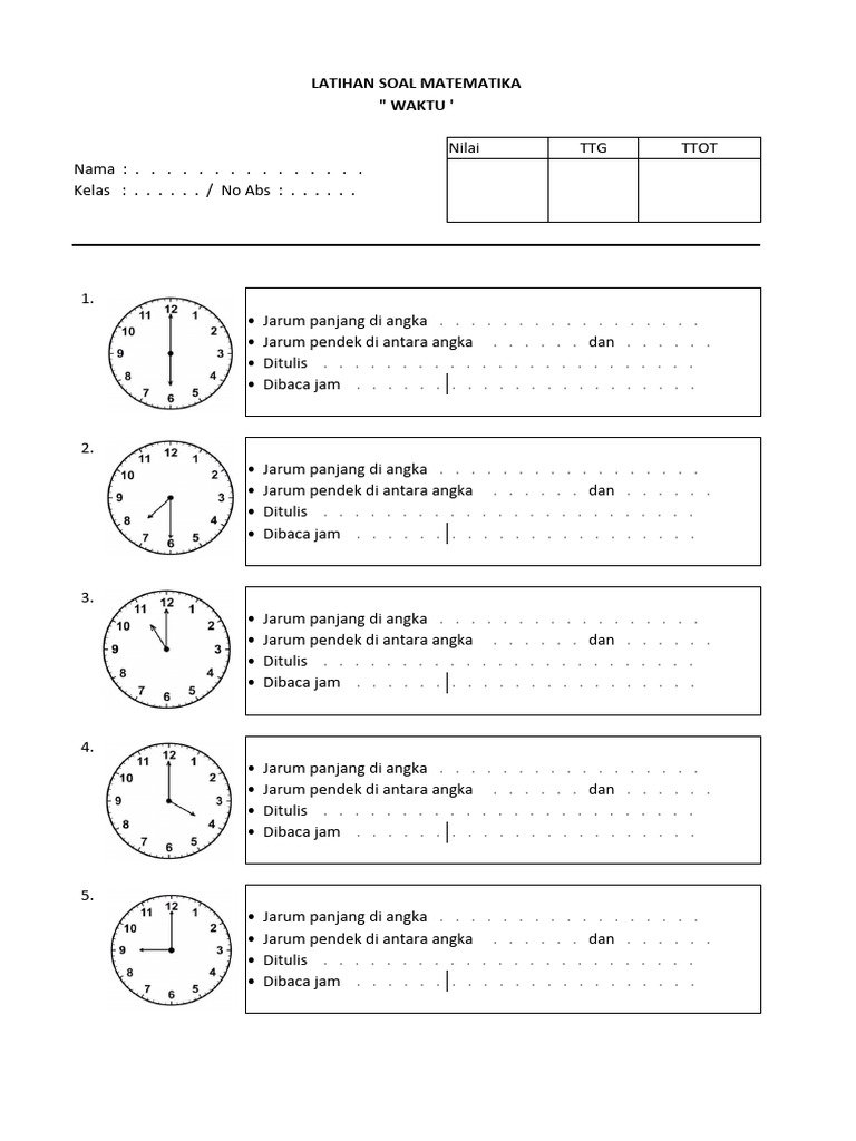 Latihan Soal Matematika - Waktu | PDF | Kajian Bahasa Asing | Griya & Taman