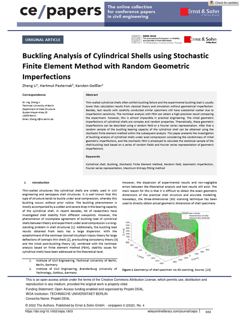 Ce Papers - 2022 - Li - Buckling Analysis of Cylindrical Shells Using Stochastic Finite Element ...
