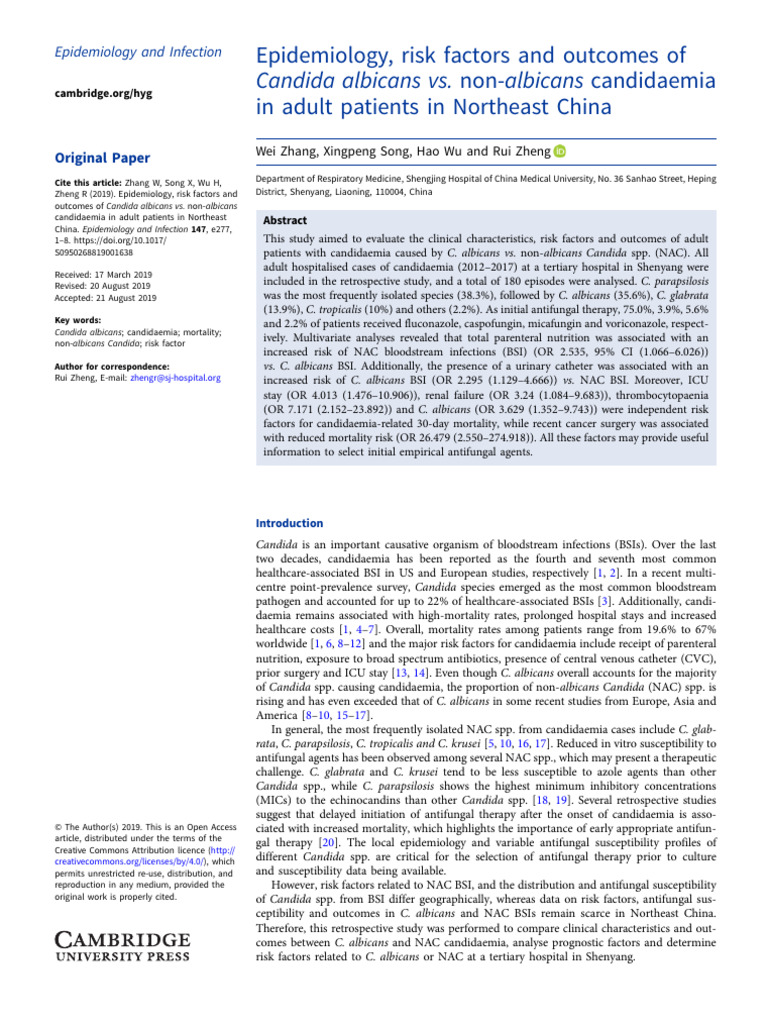 Candida BSI candidaemia NE China Zhang 2019 | PDF | Candidiasis ...