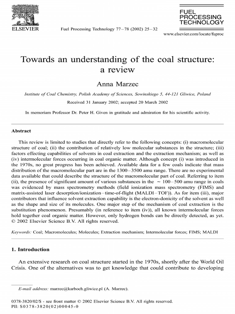 Understanding of Coal Structure | PDF | Mass Spectrometry | Solubility