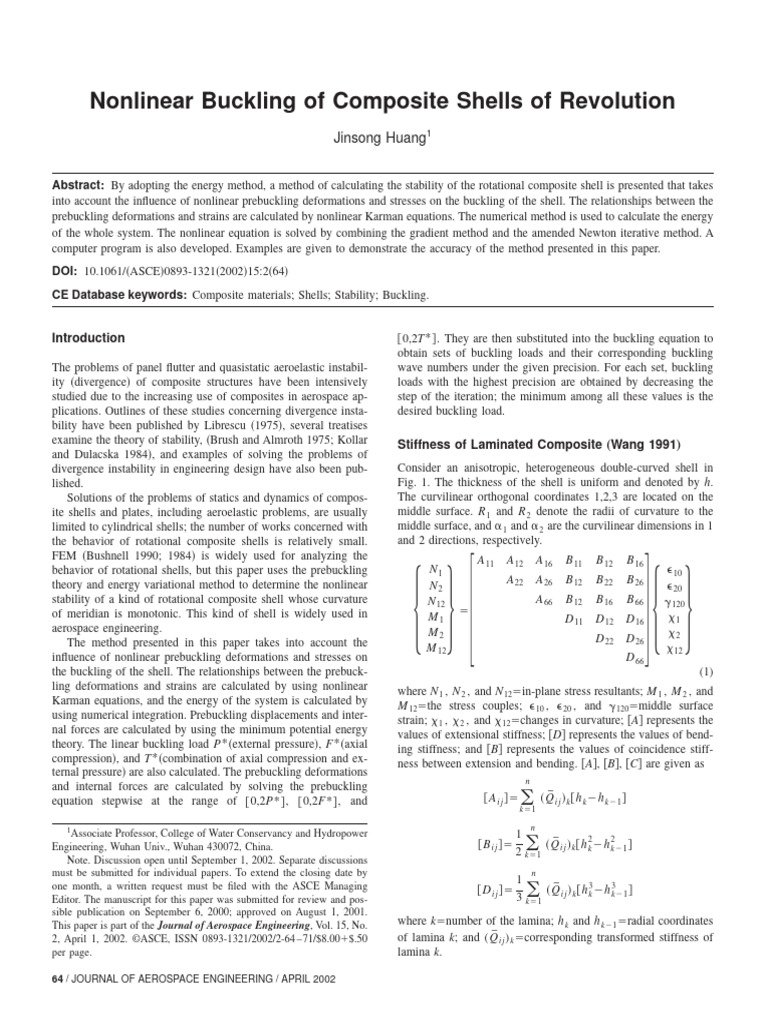 Nonlinear Buckling of Composite Shells of Revolution | PDF | Buckling | Stress (Mechanics)