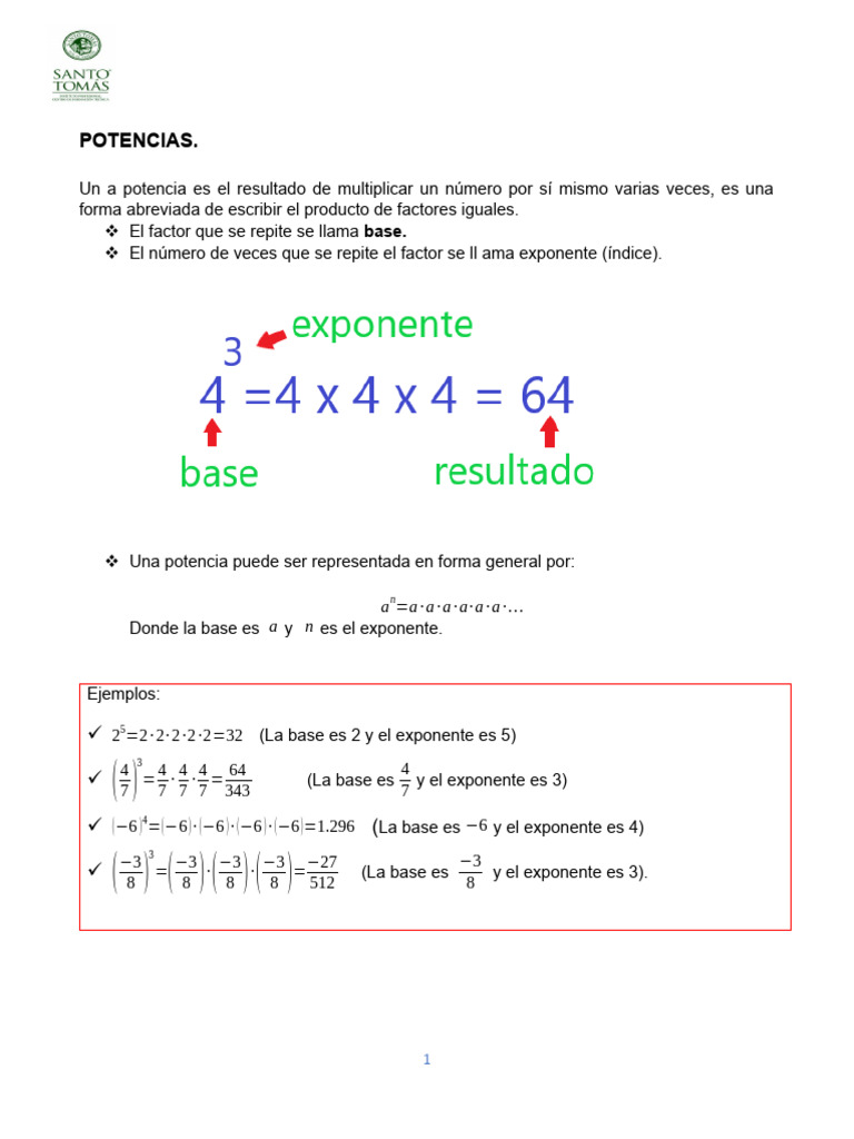 1 - Potencias | PDF | Exponenciación | Multiplicación