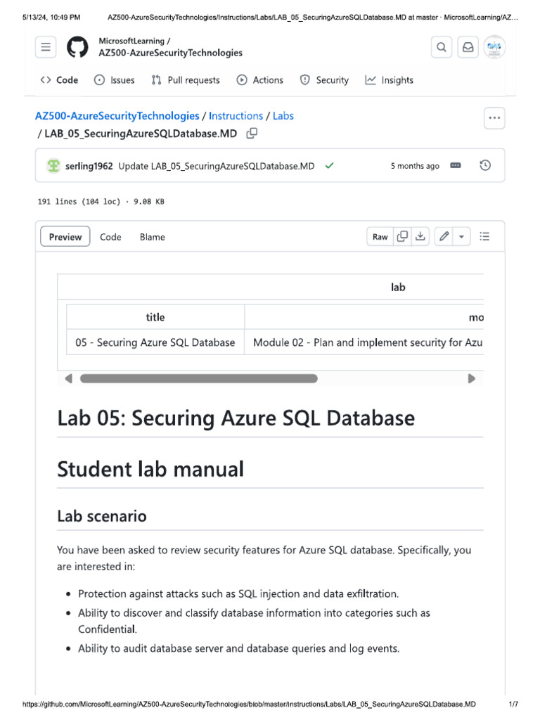 Lab05 SecuringAzureSQLDatabase | PDF