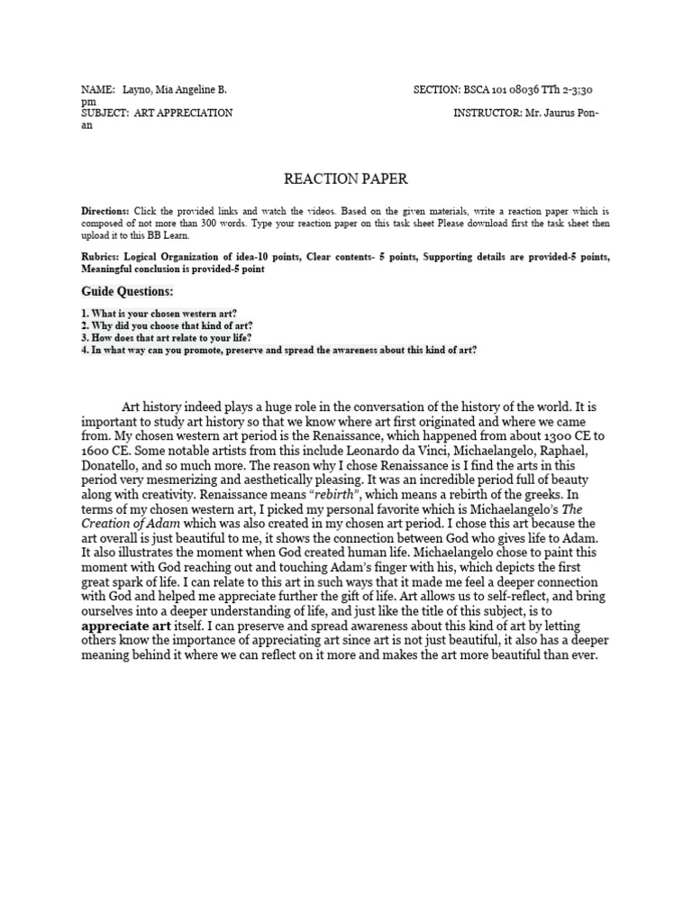 Renaissance Art Reaction Paper | PDF | Renaissance | Liberal Arts Education