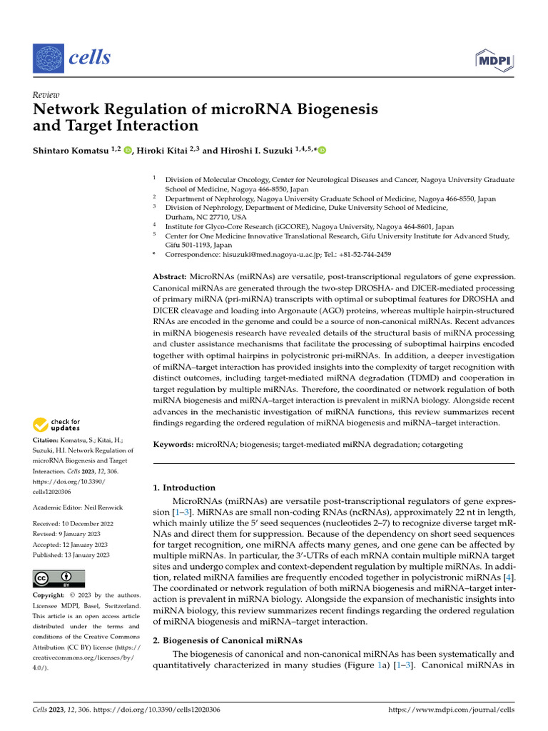 Cells 12 00306 v2 | PDF | Micro Rna | Gene Expression
