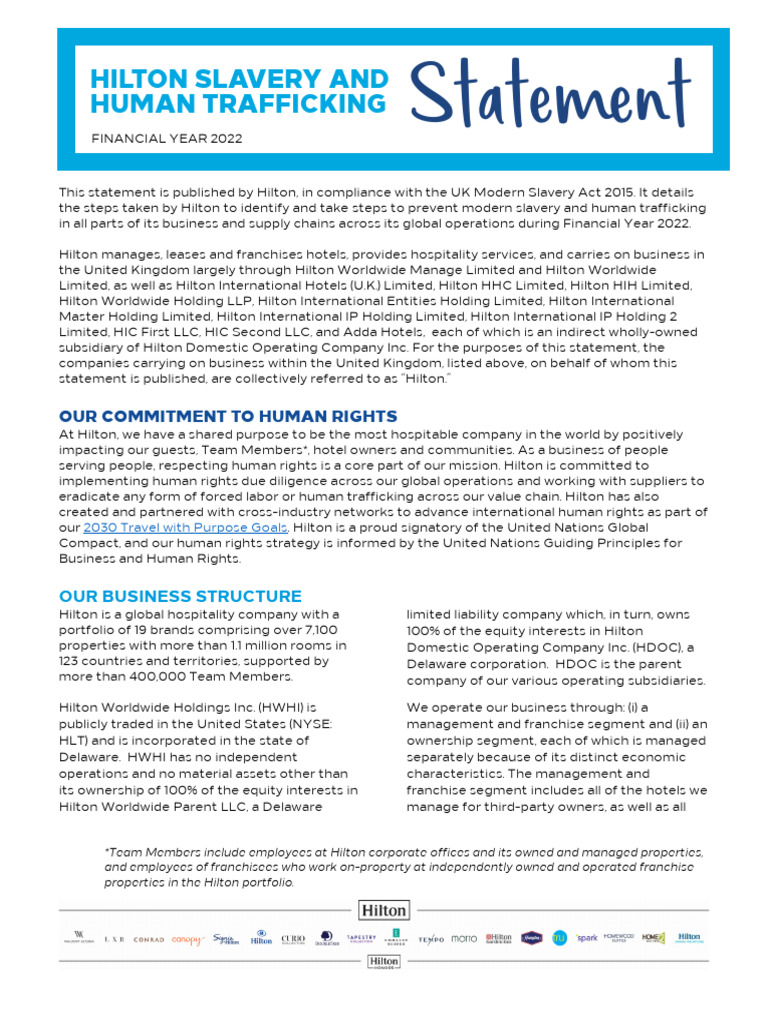 Hilton FY 2022 Modern Slavery Act Statement | PDF | Human Trafficking ... Hilton FY 2022 Modern Slavery Act Statement | PDF | Human Trafficking ...