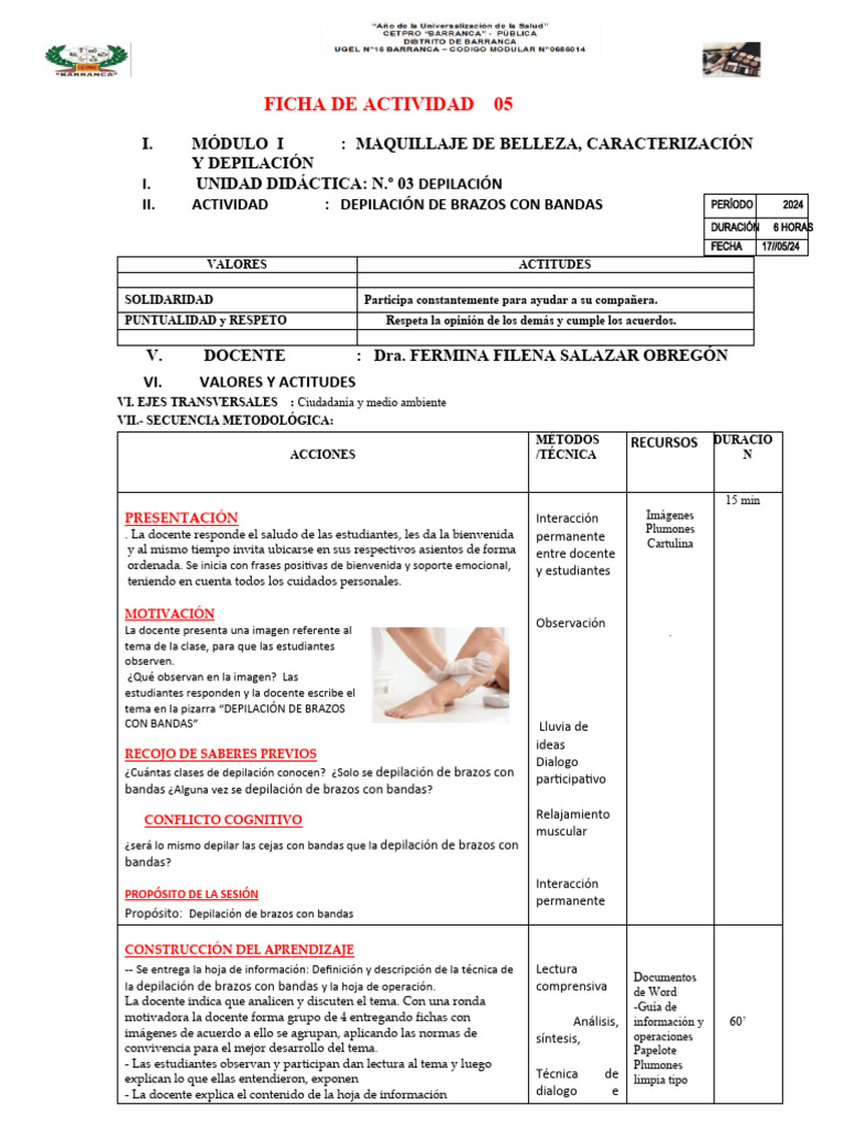 File 5 FICHA DE ACTIVIDAD 05 Depilación de BRAZO Con Bandas | PDF