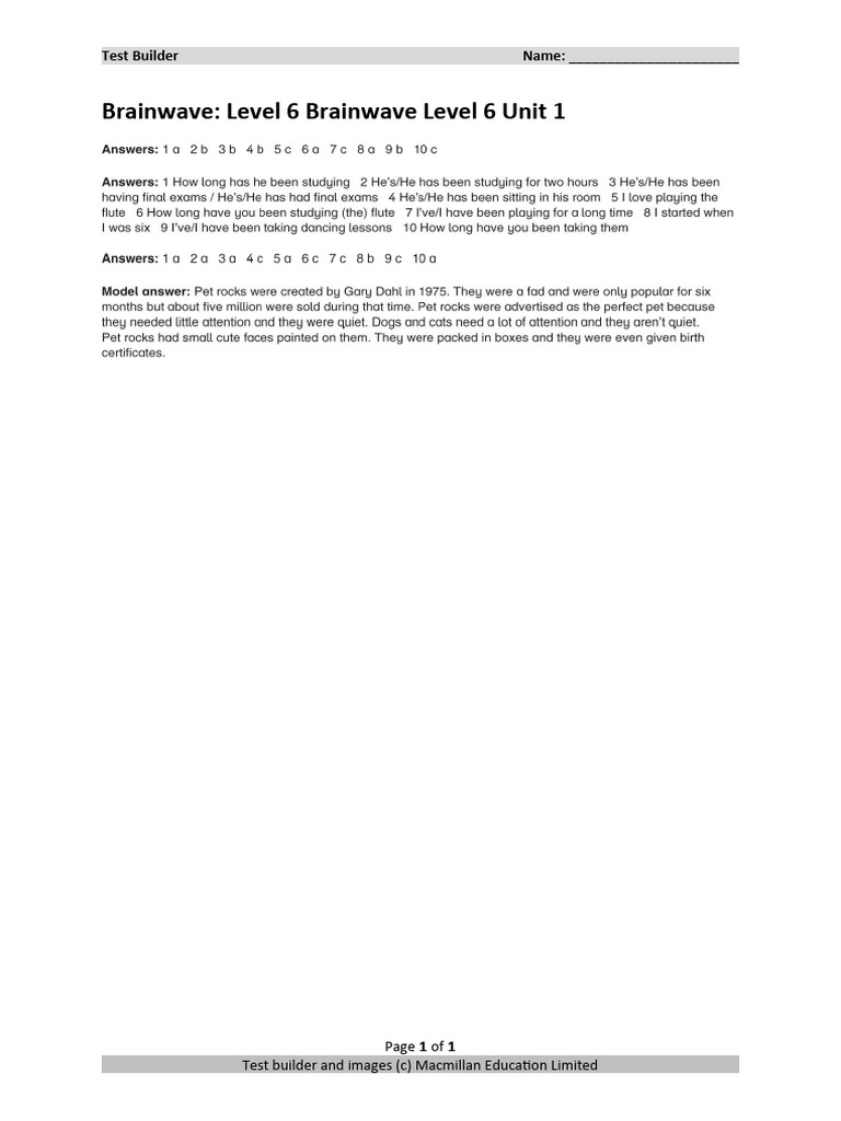 Brainwave Level 6 Unit 1 Answerkey | PDF