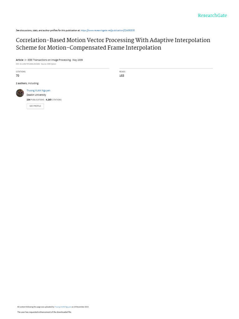 Correlation Based Motion Vector Processing With Adaptive Interpolation
