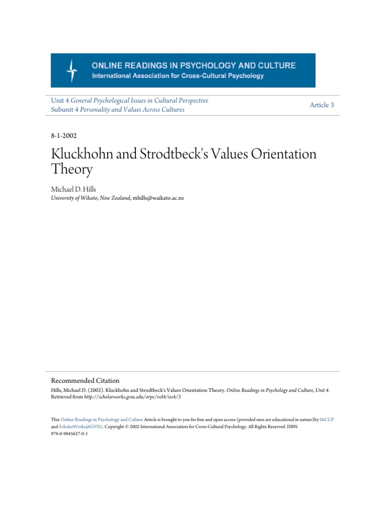 Kluckhohn and Strodtbeck's Values Orientation Theory | Attitude ...