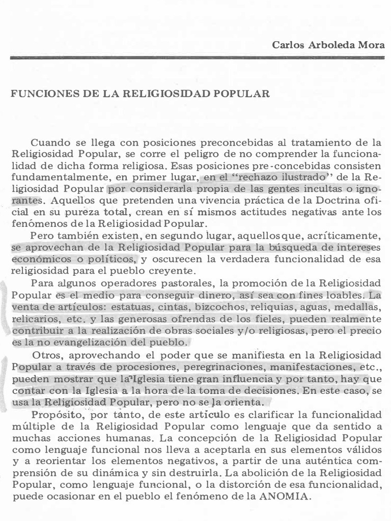 Funciones de la Religiosidad Popular | PDF | Oración | eucaristía