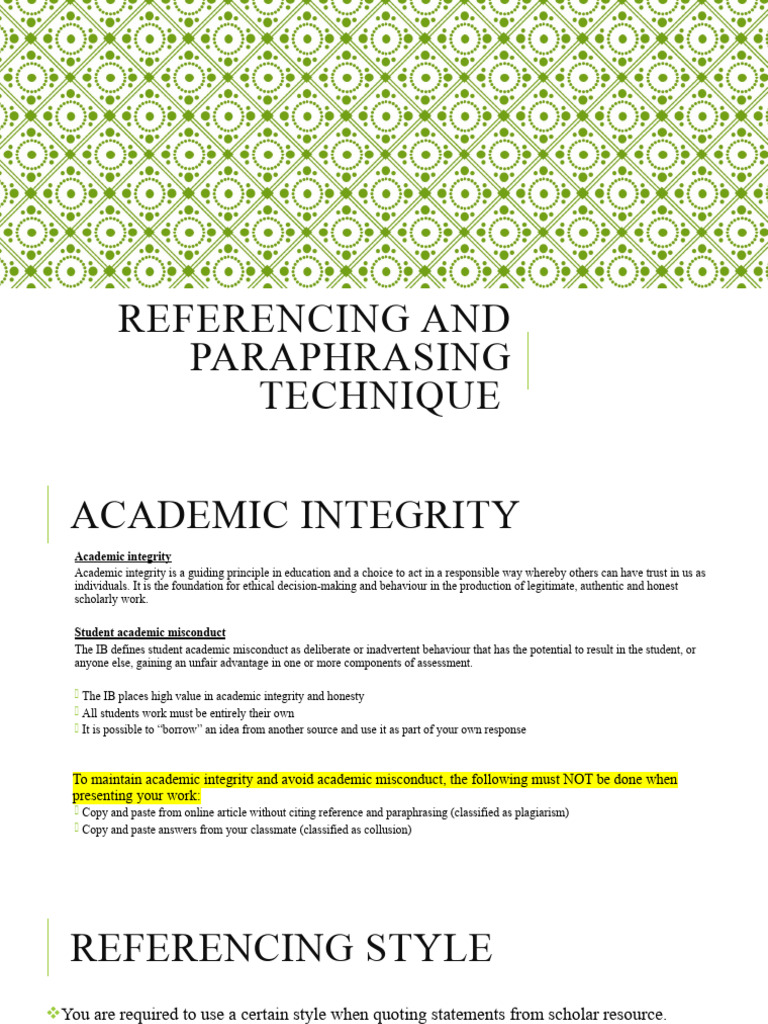 Reference and Paraphrase | PDF | Citation | Academic Dishonesty