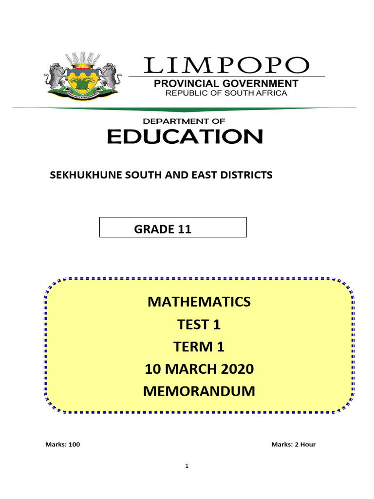 2020 Lp Term 1 Test Maths Grd 11 Mg Download Free Pdf Mathematics