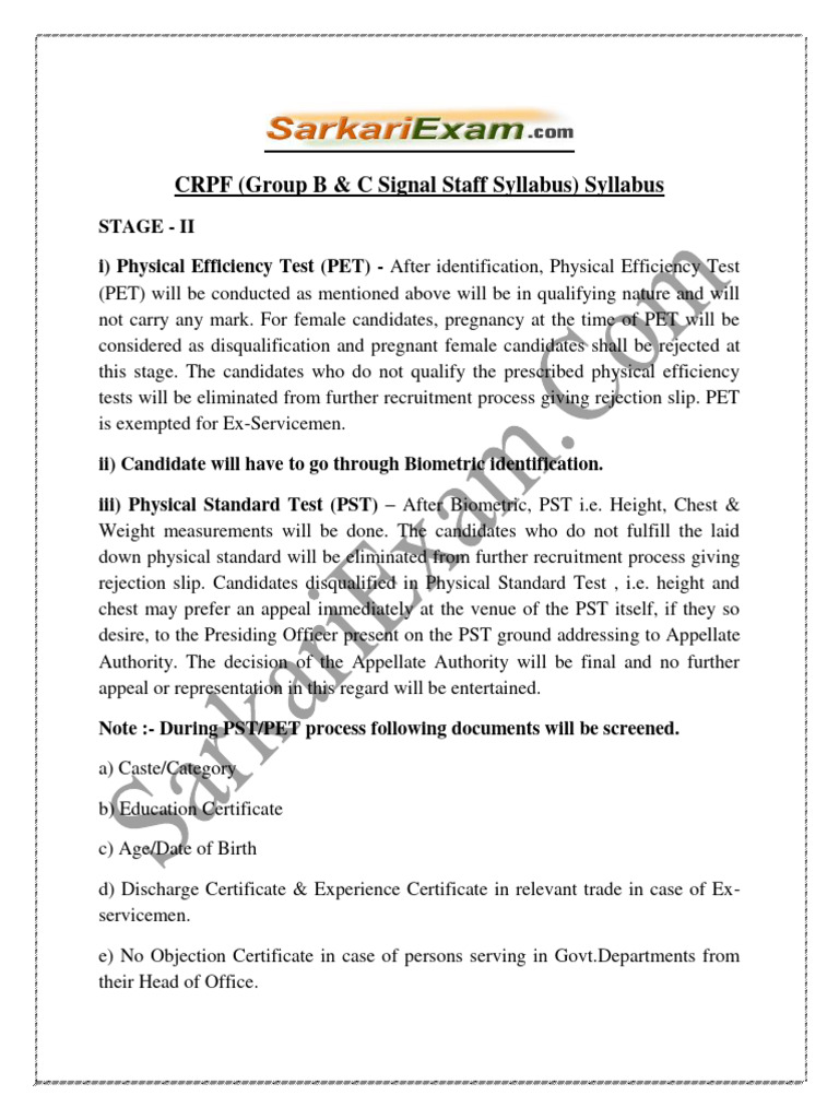 CRPF Group B C Signal Staff Syllabus | PDF