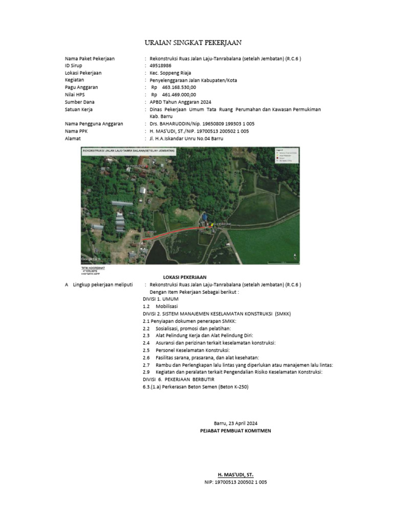 URAIAN SINGKAT Rekonstruksi Ruas Jalan LajuTanrabalana Setelah Jembatan R.C.6 | PDF