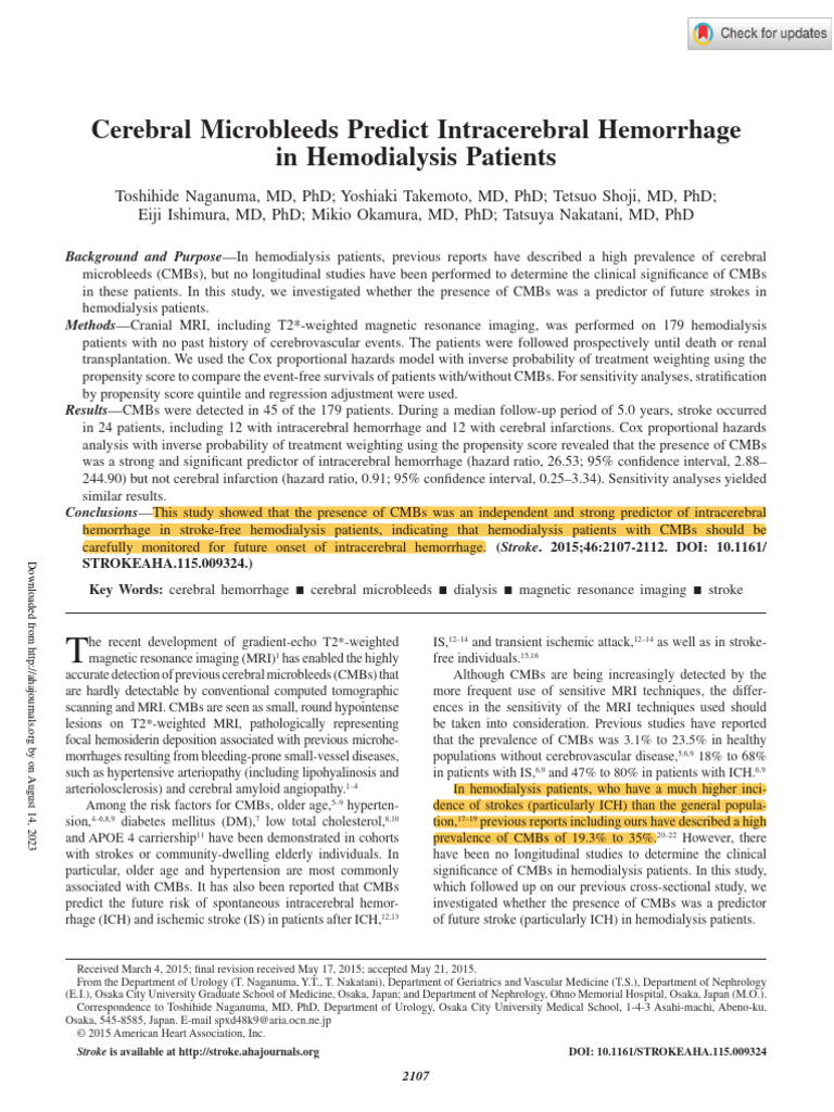 Cerebral Microbleeds Predict Intracerebral Hemorrhage in Hemodialysis Patients | Download Free ...
