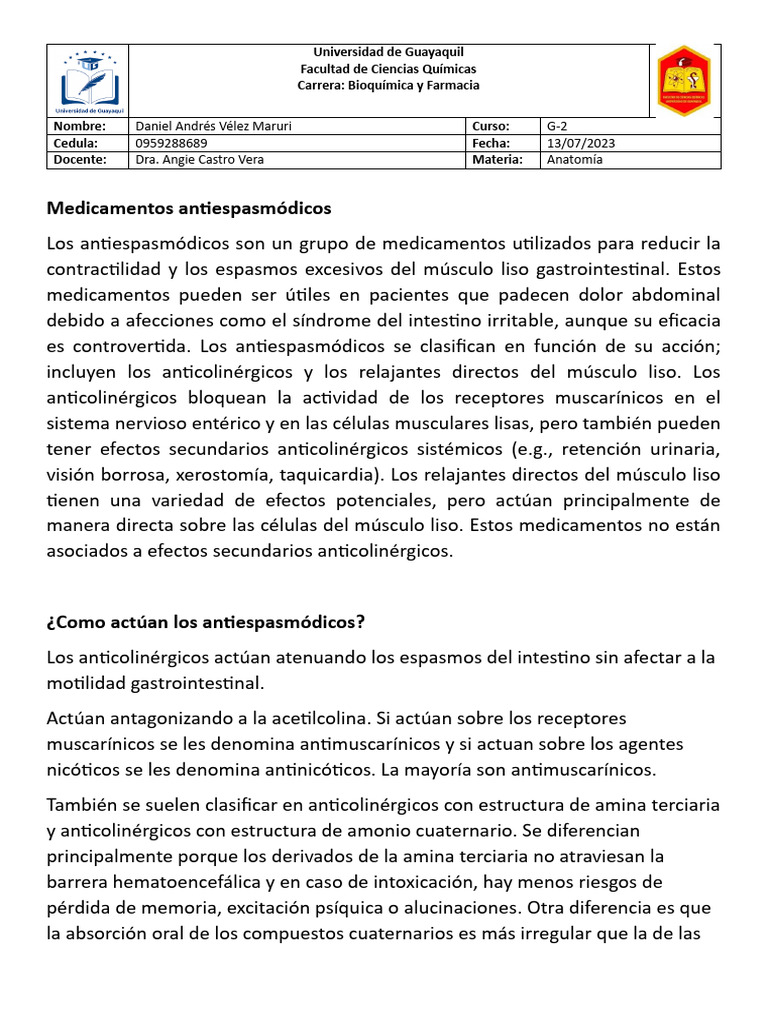 Antiespasmódicos: Acción y Efectos | PDF | Medicina CLINICA
