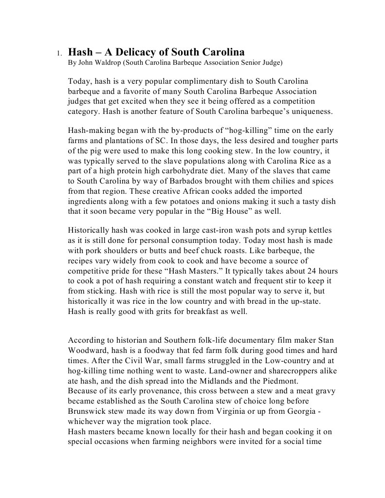 South Carolina Hash Recipes | PDF | Barbecue | Potato
