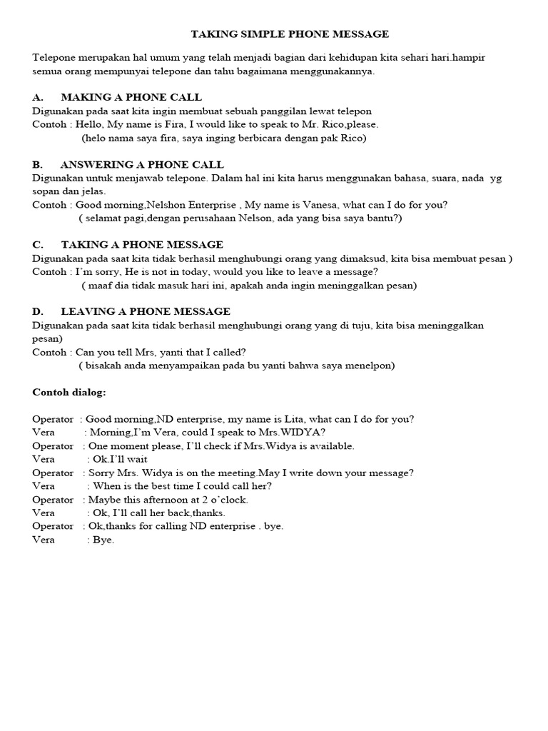 Taking Simple Phone Message | PDF
