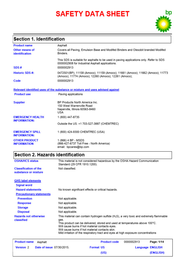 Asphalt Safety Data Sheet for Paving | PDF | Toxicity | Chemistry