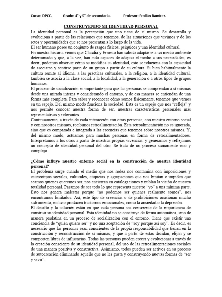 Construyendo Mi Identidad Personal | Descargar gratis PDF ...