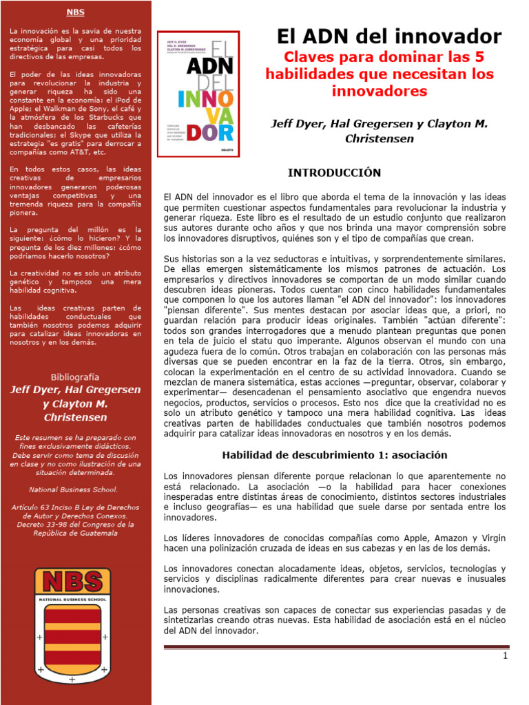 Claves del ADN del Innovador | PDF | Innovación | Pensamiento