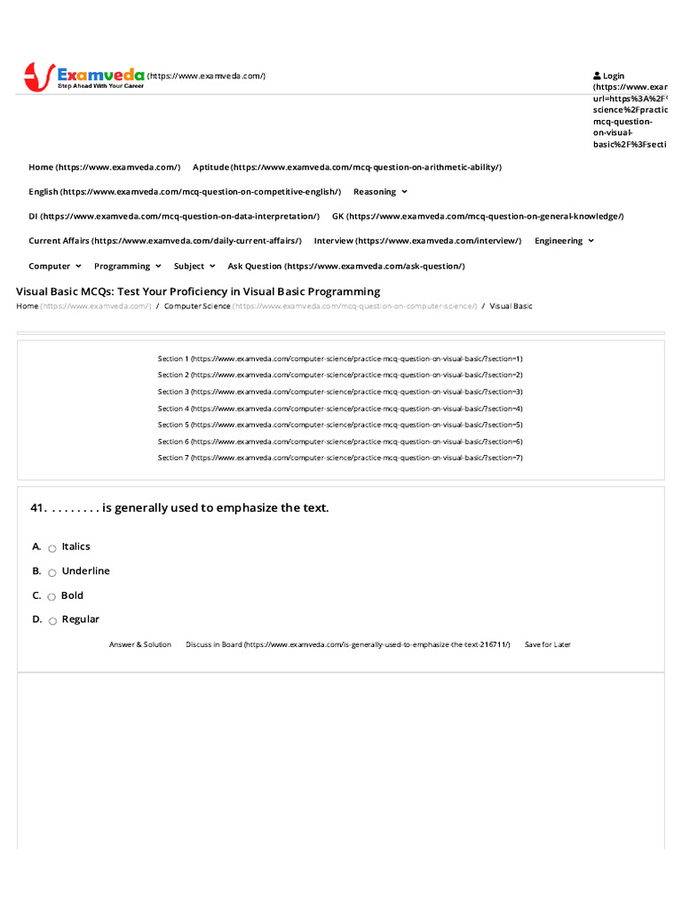 Visual Basic Mcqs Test Your Proficiency In Visual Basic Programming 1722