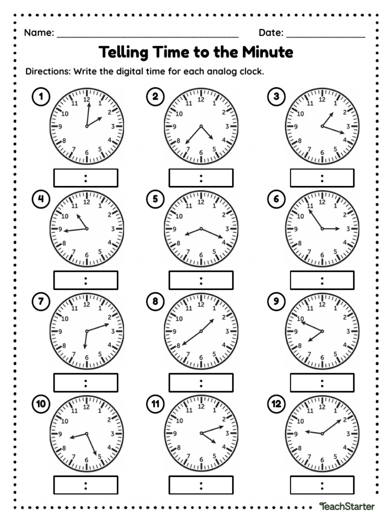Telling Time to the Minute Worksheet | PDF | Teaching Methods & Materials