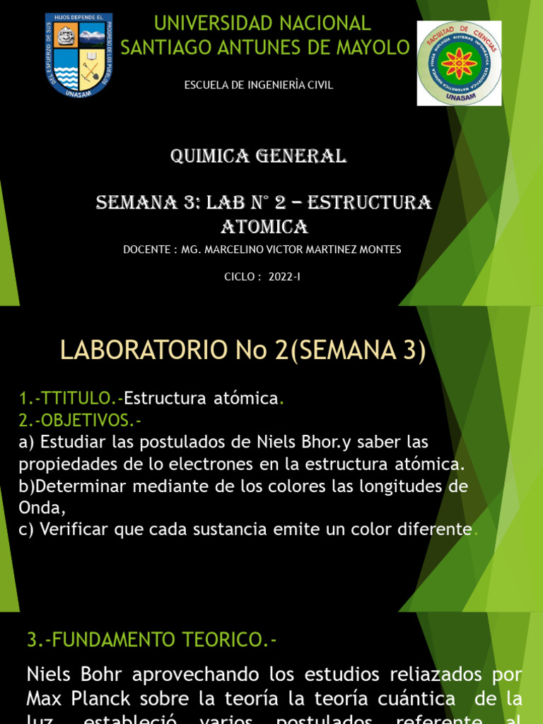 Semana 2 Quimica GNL - Lab 2 - Estructura Atomica | PDF | Electrón | Átomos