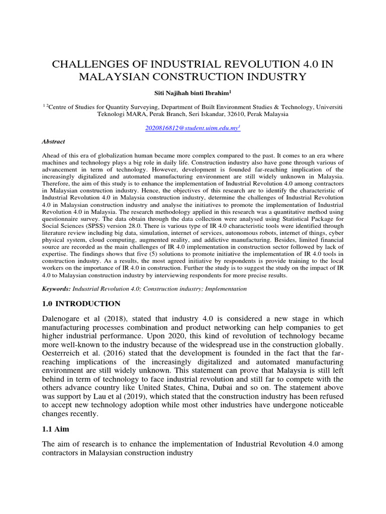 Article Writing Najihah (Challenges of Ir 4.0 To Malaysian Construction Industry) | Download ...