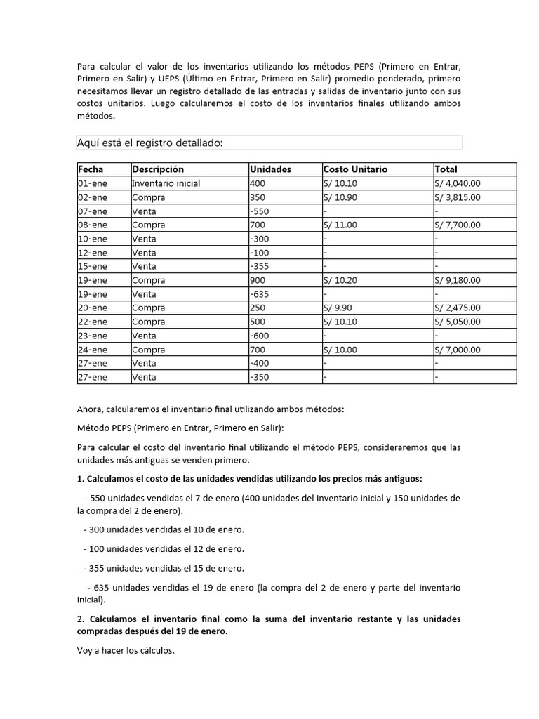Cálculo de Inventario: PEPS y UEPS | PDF