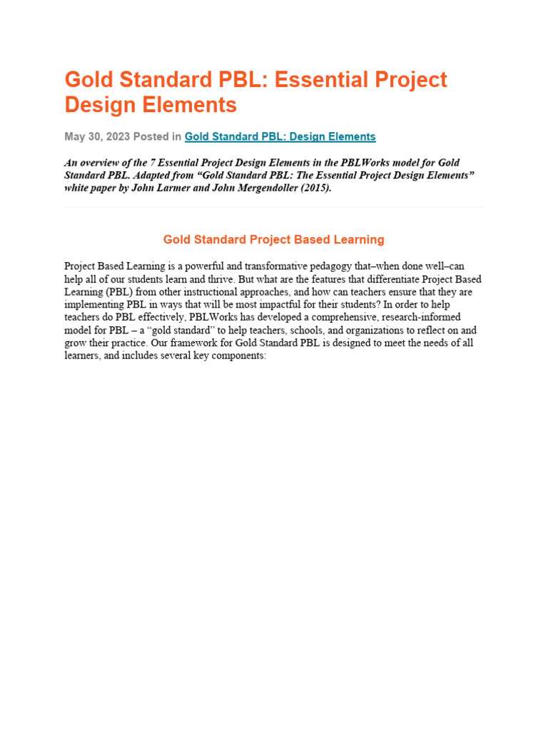 Essential Elements of Gold Standard PBL | PDF | Learning | Knowledge
