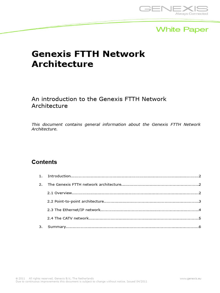 Genexis FTTH Network Architecture | PDF | Fiber To The X | Computer Network